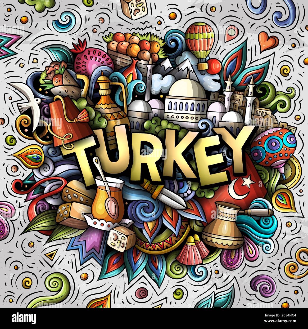 Turkey hand drawn cartoon doodles illustration. Funny travel design ...