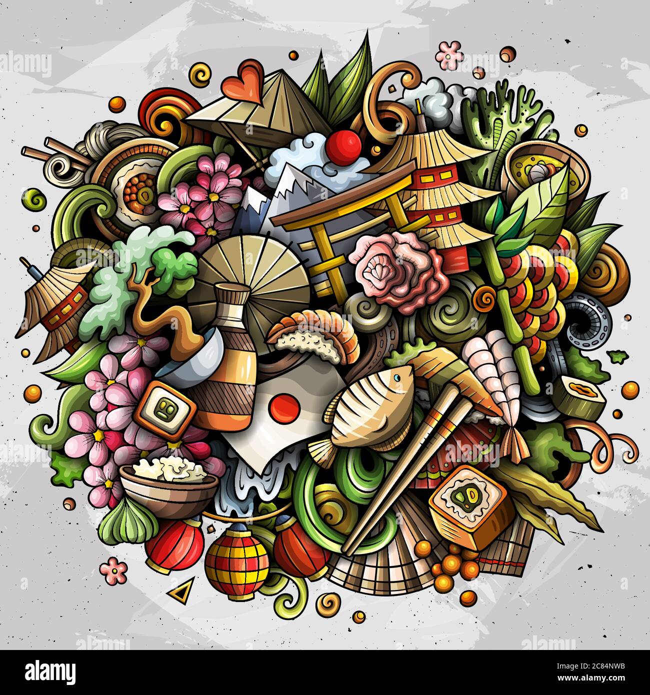 Japan hand drawn cartoon doodles illustration. Funny travel design ...