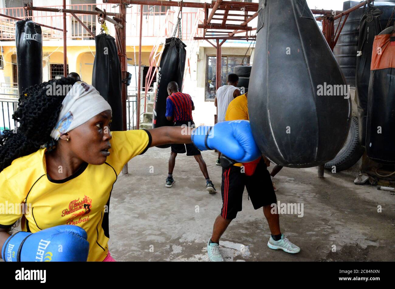 Dar Es Salaam. 21st July, 2020. Female boxer Jesca Mfinanga trains at a ...