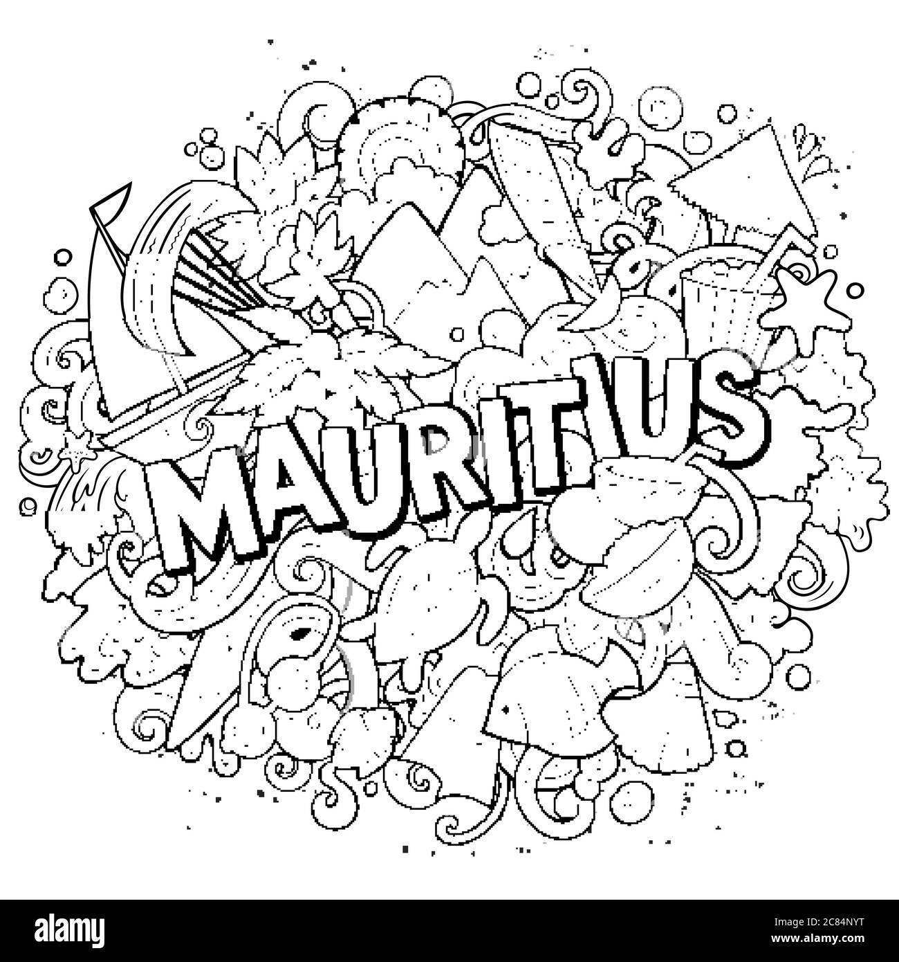 Mauritus hand drawn cartoon doodles illustration. Funny travel design ...