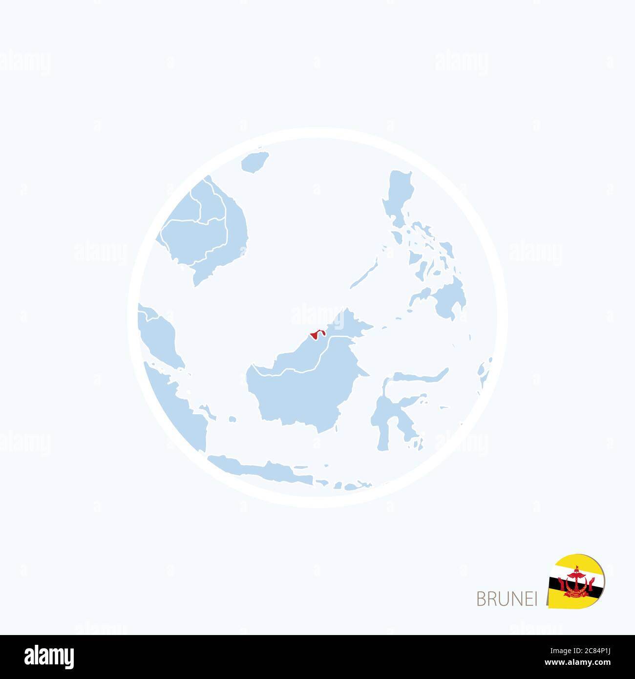 Map icon of Brunei. Blue map of Asia with highlighted Brunei in red ...
