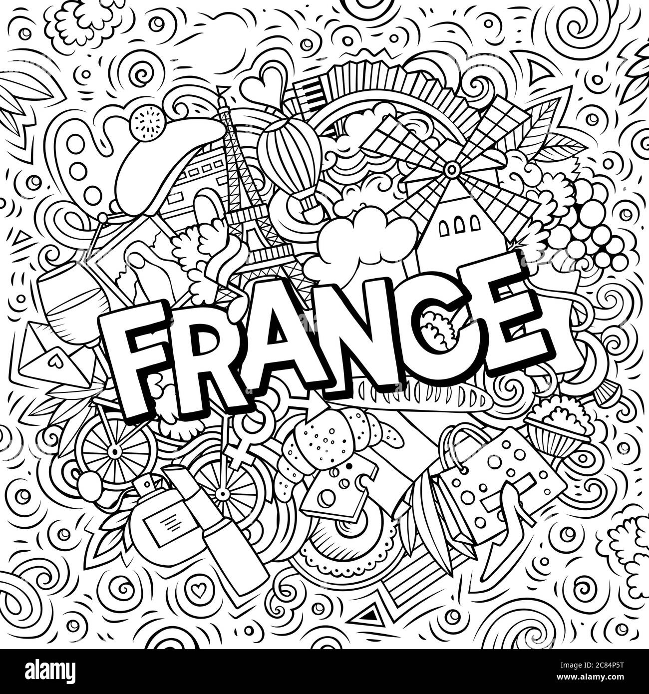 France hand drawn cartoon doodles illustration. Funny travel design ...
