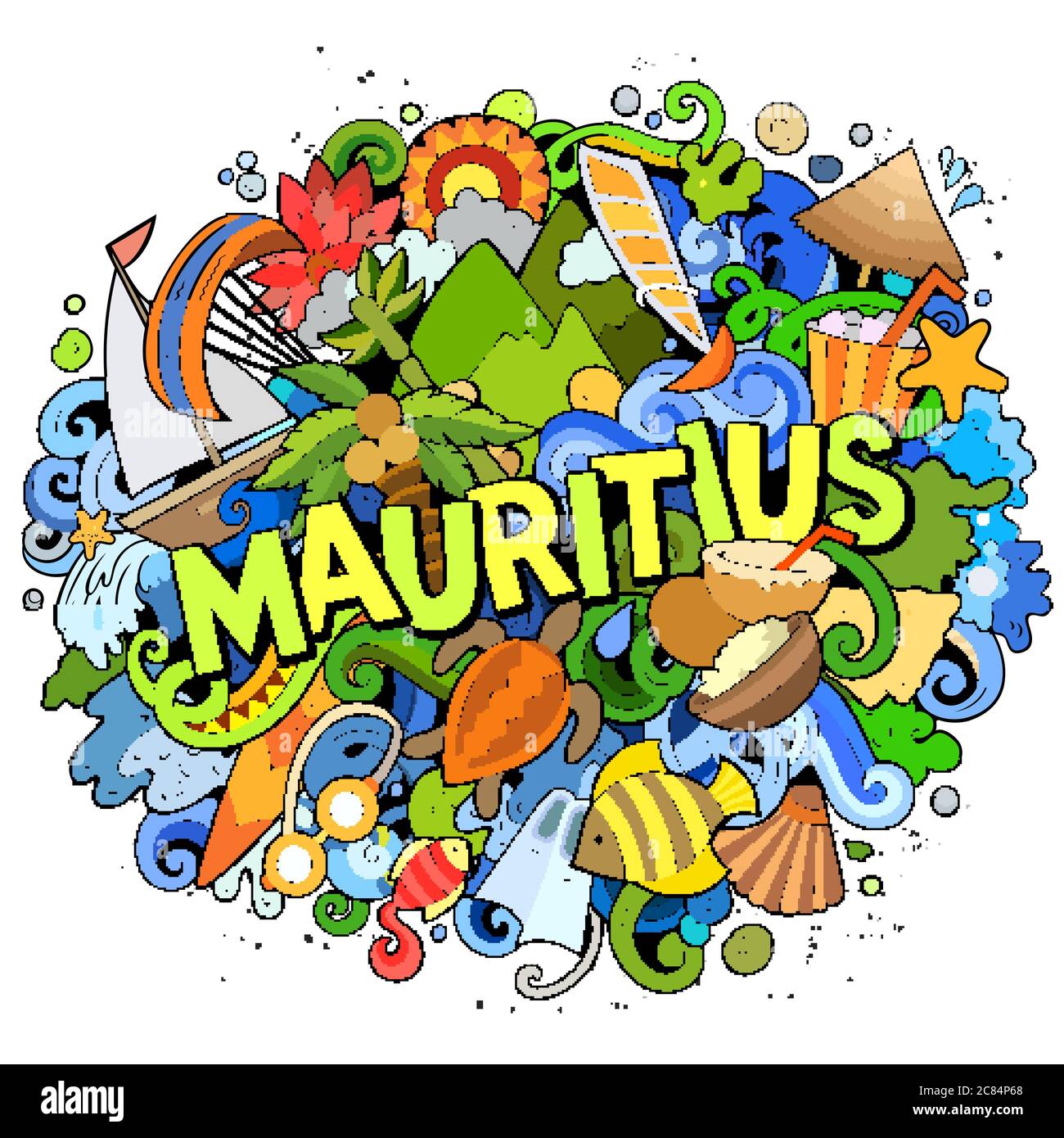 Mauritus hand drawn cartoon doodles illustration. Funny travel design ...