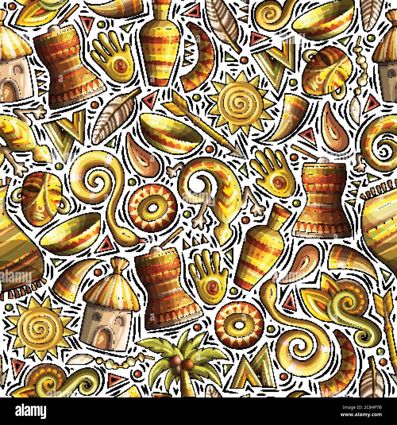 Cartoon cute hand drawn African seamless pattern Stock Vector Image ...