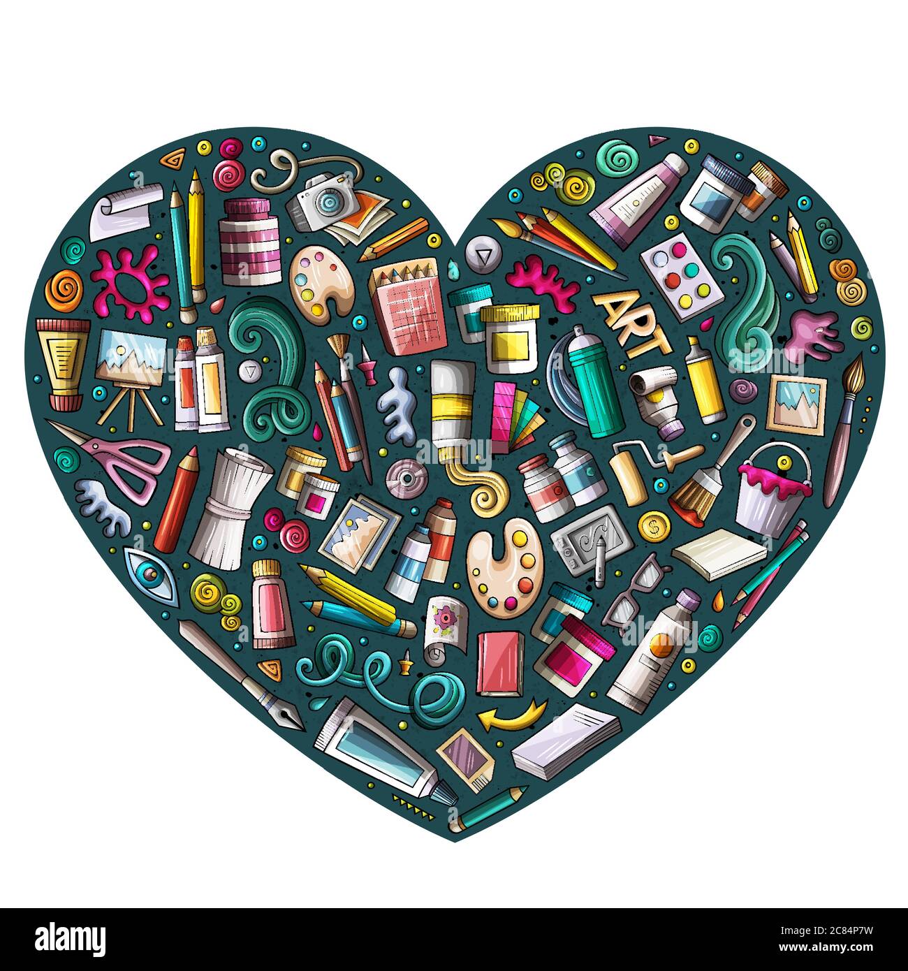 Colorful vector set of Art cartoon doodle objects Stock Vector Image ...