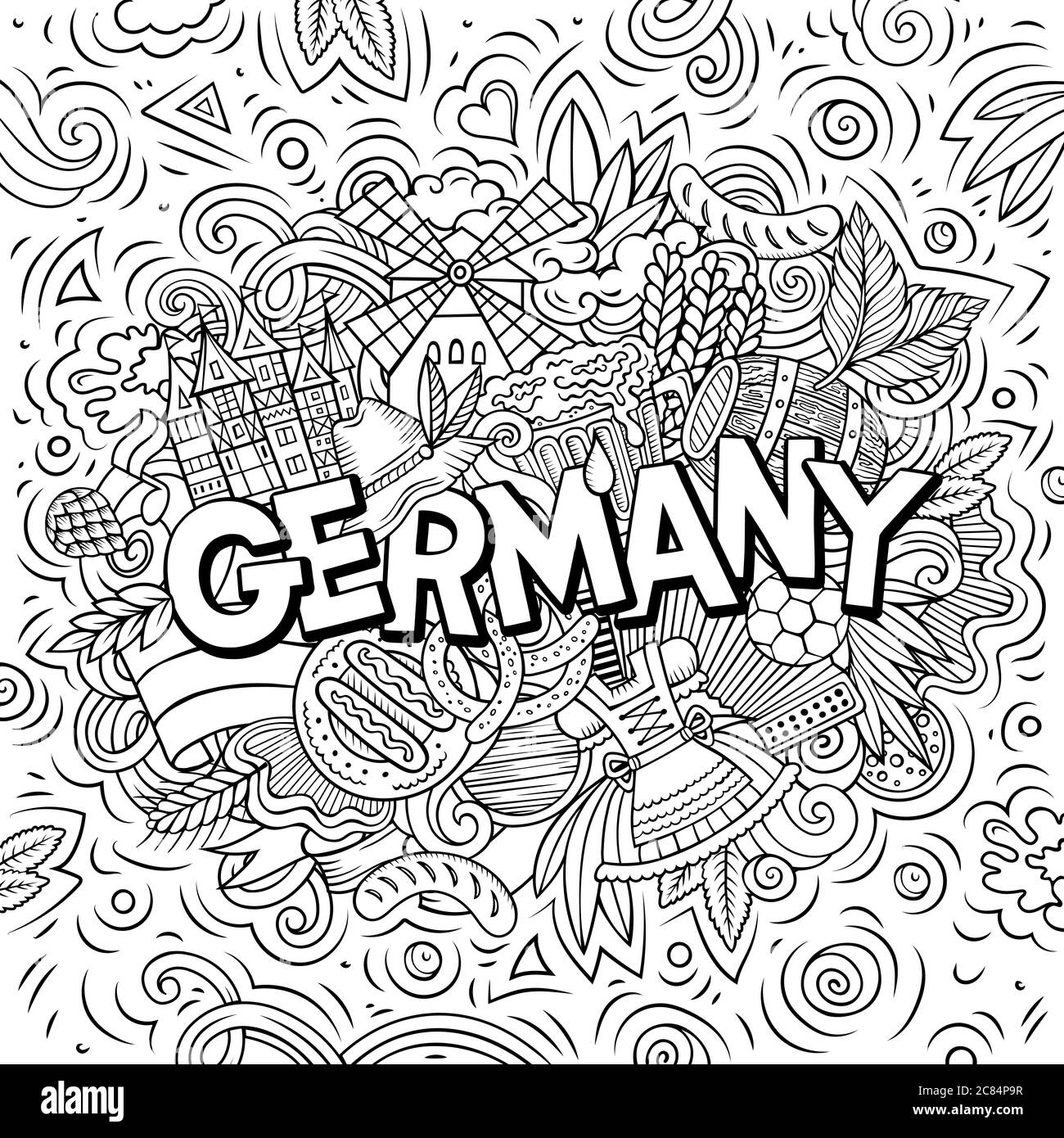 Germany hand drawn cartoon doodles illustration. Funny travel design ...