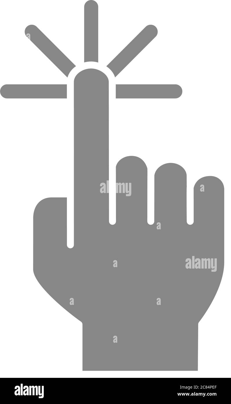 Click with one finger grey icon. Cursor pointer, touch screen hand ...