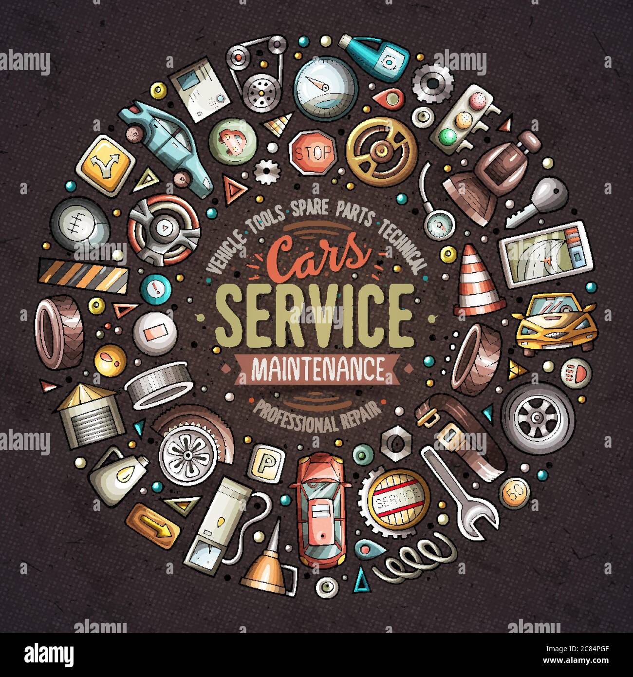 Vector set of Automotive cartoon doodle objects Stock Vector Image ...