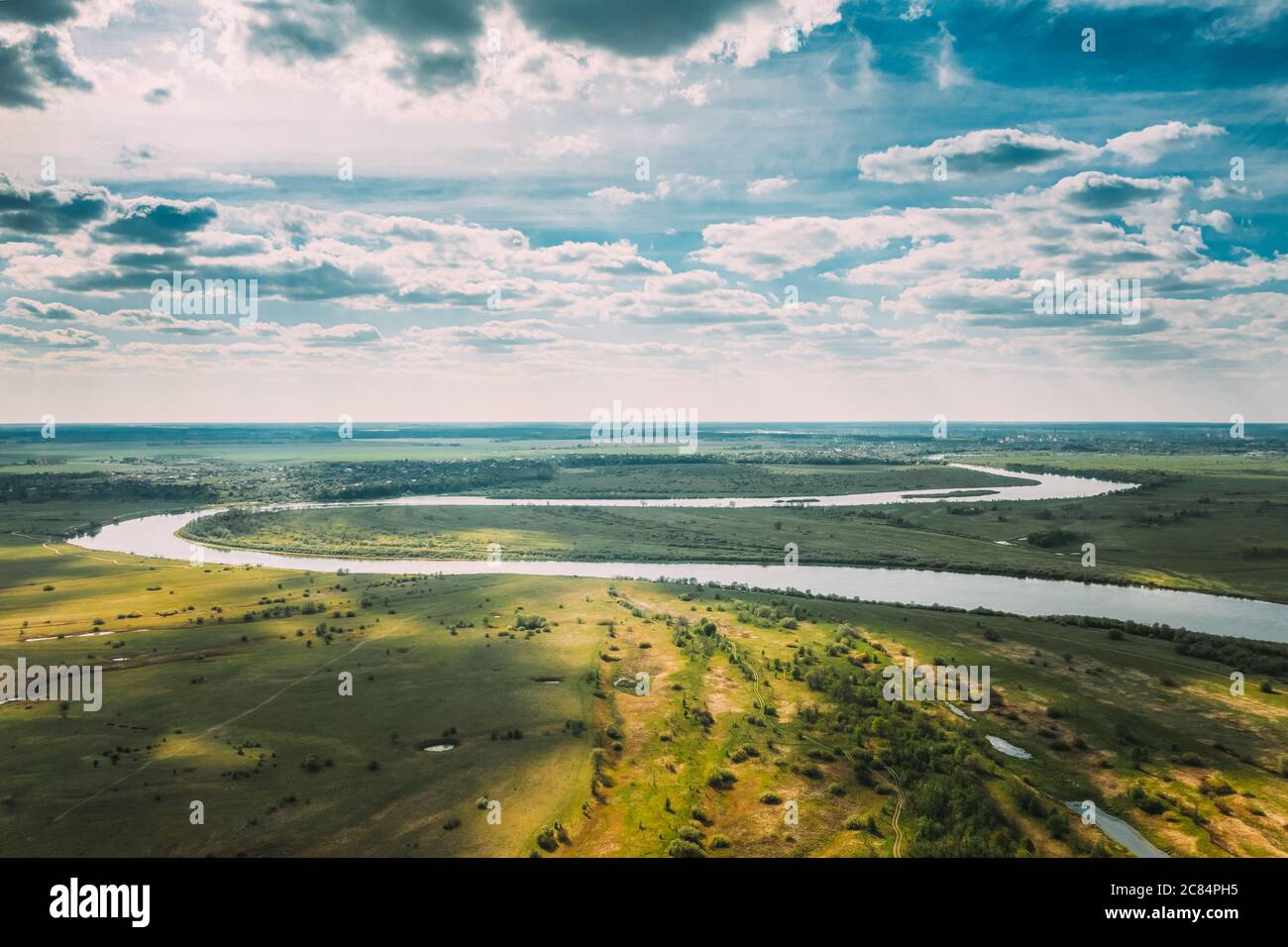 Rechytsa, Gomel Region, Belarus. Aerial View Of Dnieper River. Sunny ...