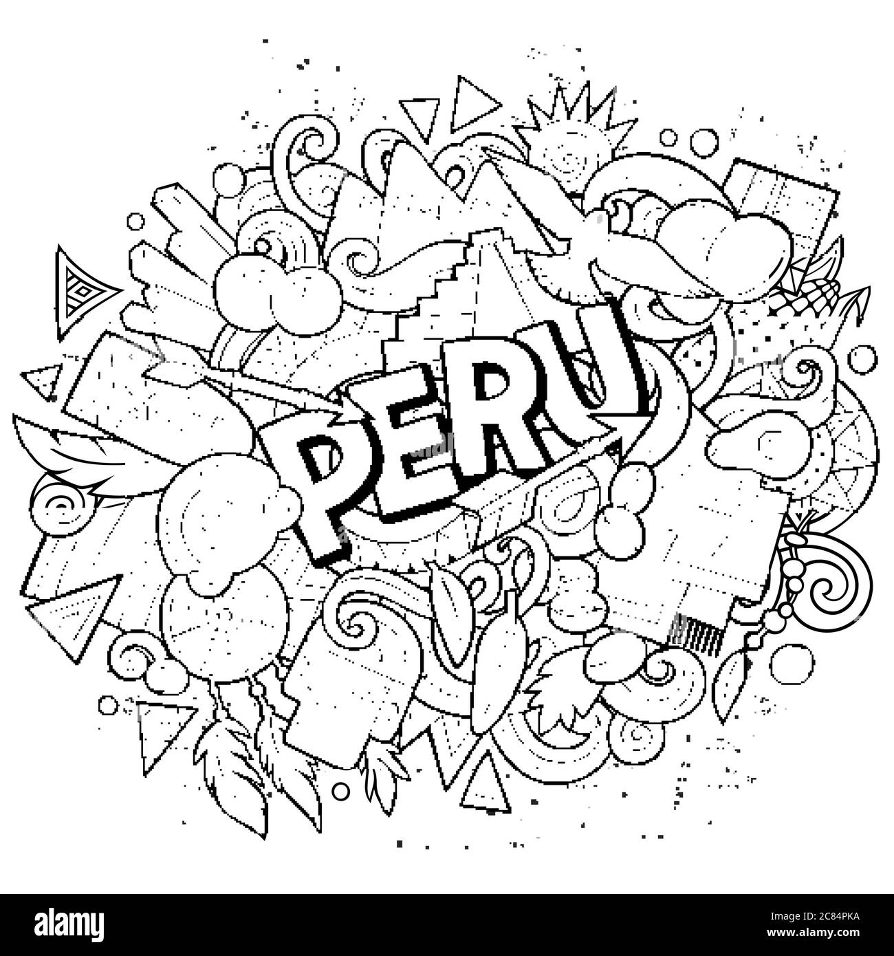 Peru hand drawn cartoon doodles illustration. Funny design Stock Vector ...