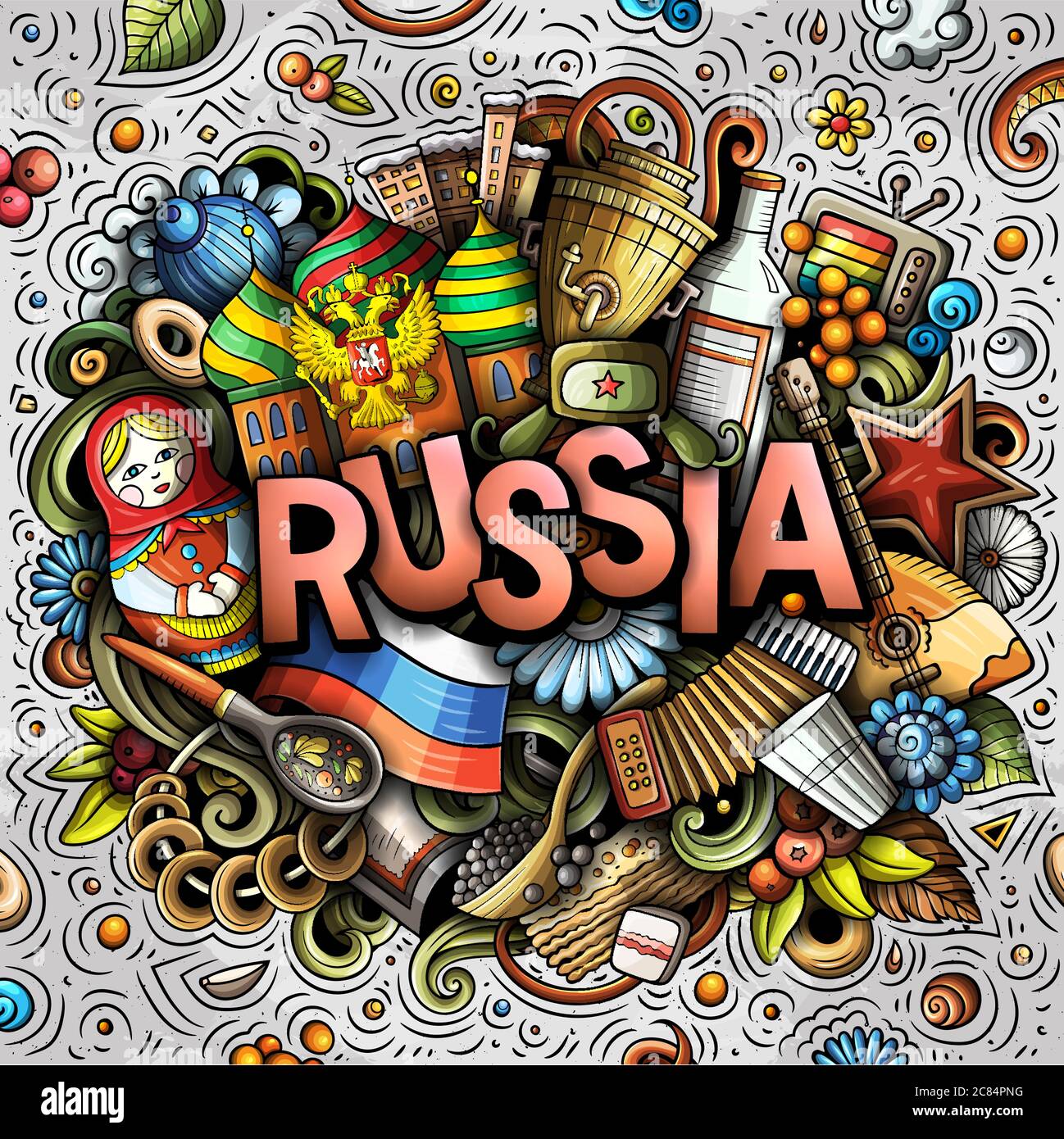 Russia hand drawn cartoon doodles illustration. Funny travel design ...