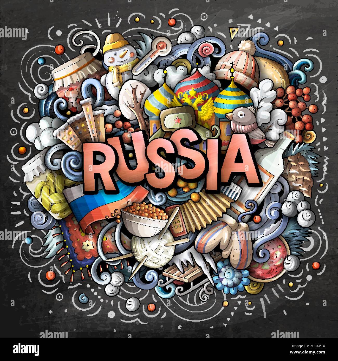 Russia hand drawn cartoon doodles illustration. Funny travel design ...