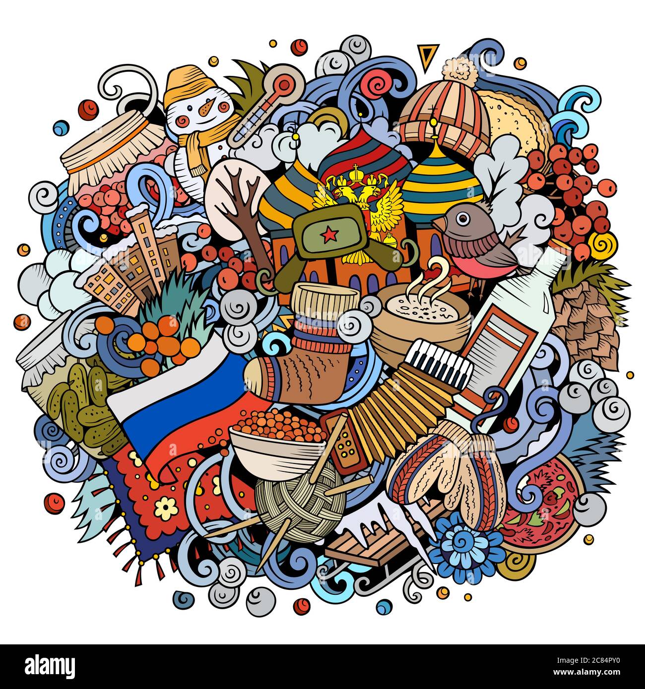 Russia hand drawn cartoon doodles illustration. Funny travel design ...