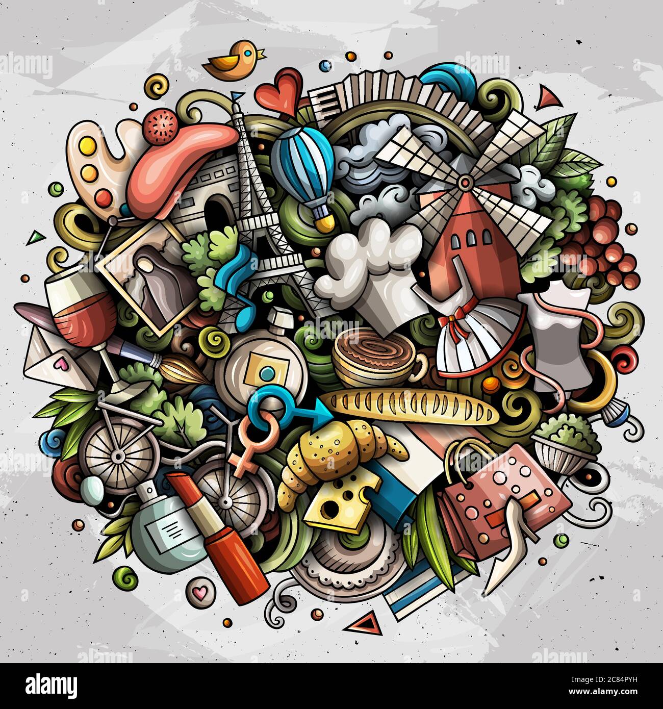 France hand drawn cartoon doodles illustration. Funny travel design ...