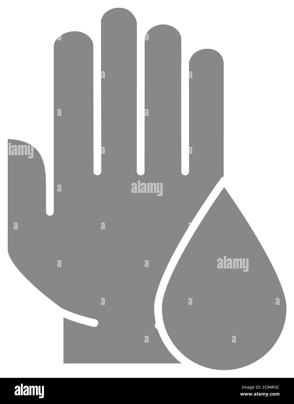 Hand with drop grey icon. Hygiene, cleaning supply, hand disinfection ...