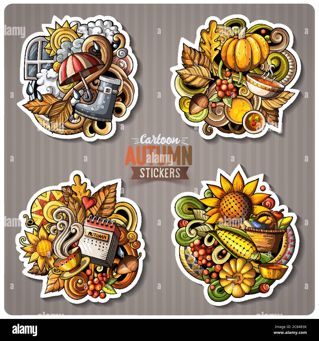 Set of Autumn season cartoon vector stickers Stock Vector Image & Art ...