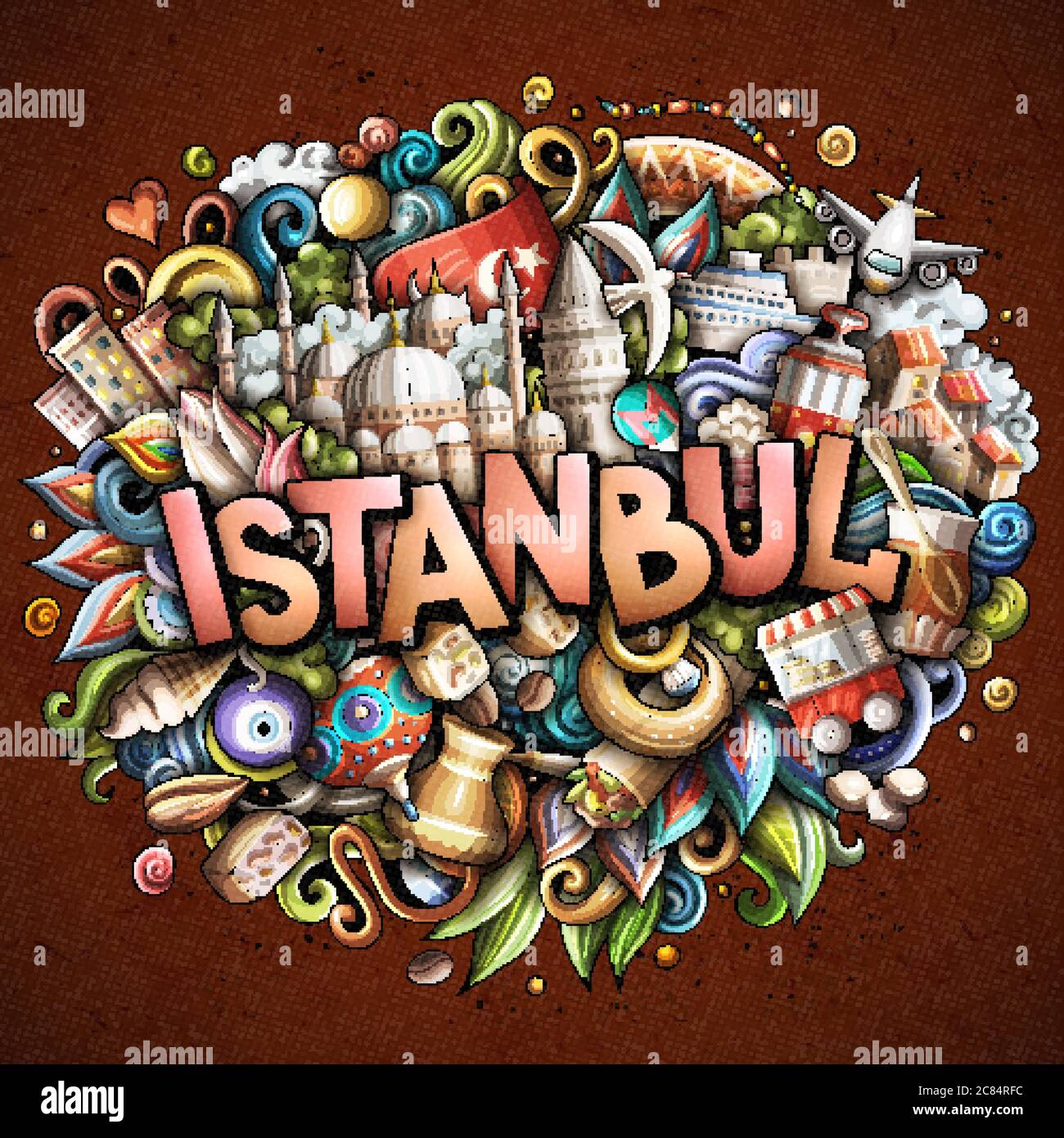 Istanbul hand drawn cartoon doodles illustration. Funny travel design ...