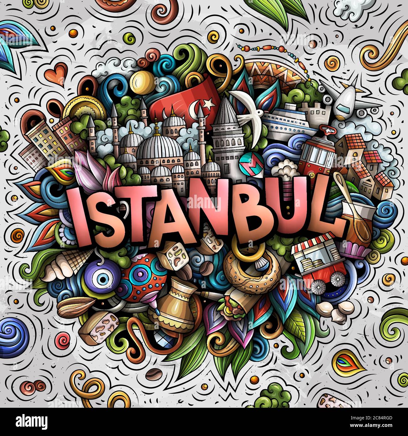 Istanbul hand drawn cartoon doodles illustration. Funny travel design ...