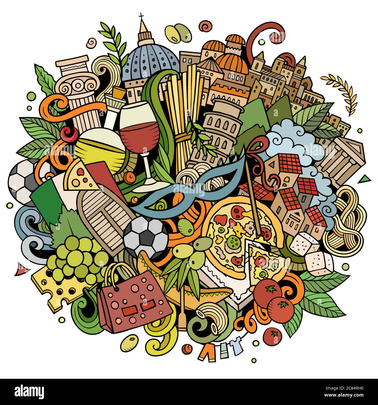Italy hand drawn cartoon doodles illustration. Funny travel design ...