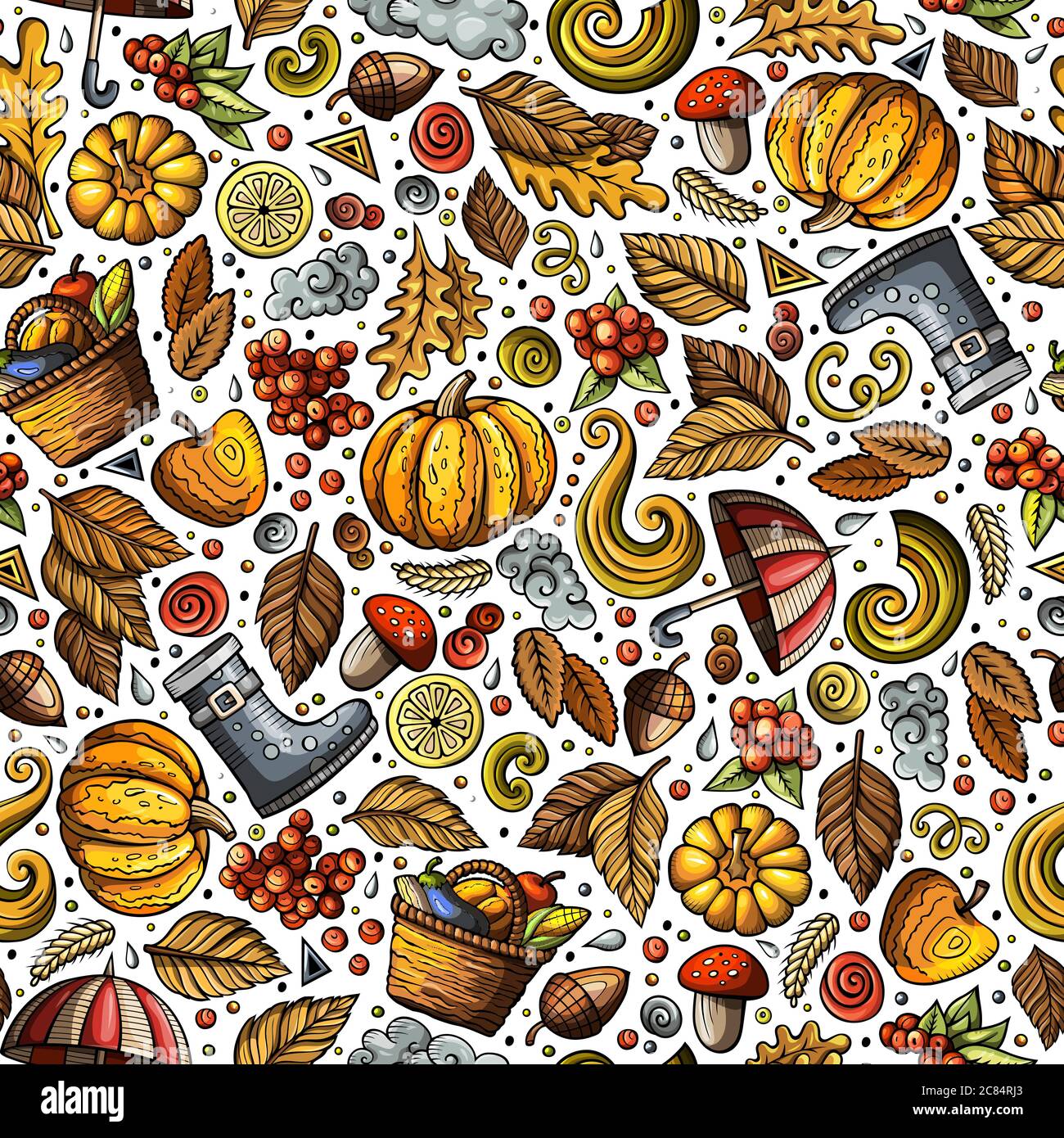 Cartoon cute hand drawn Autumn seamless pattern Stock Vector Image ...