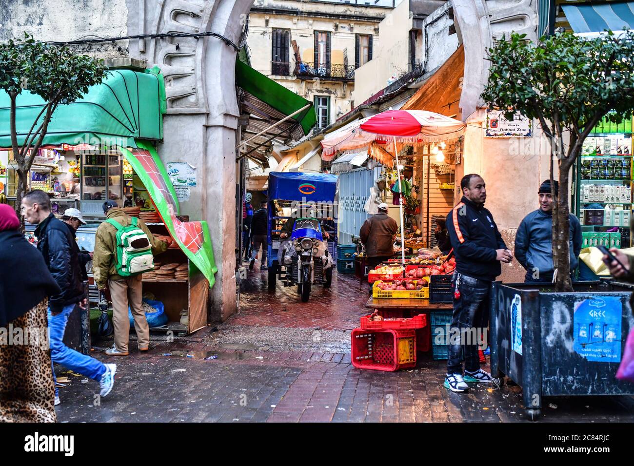 Morocco, Tangier: scene from everyday life in the medina. Merchants ...