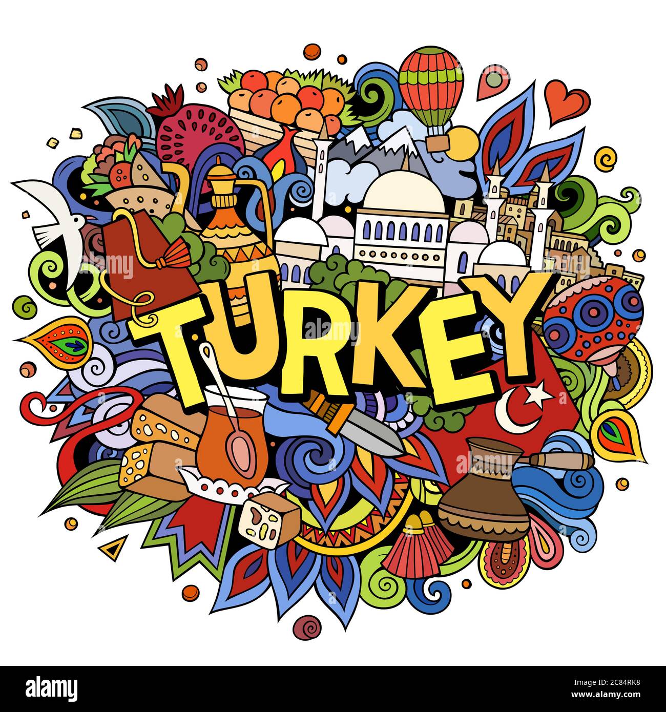 Turkey hand drawn cartoon doodles illustration. Funny travel design ...