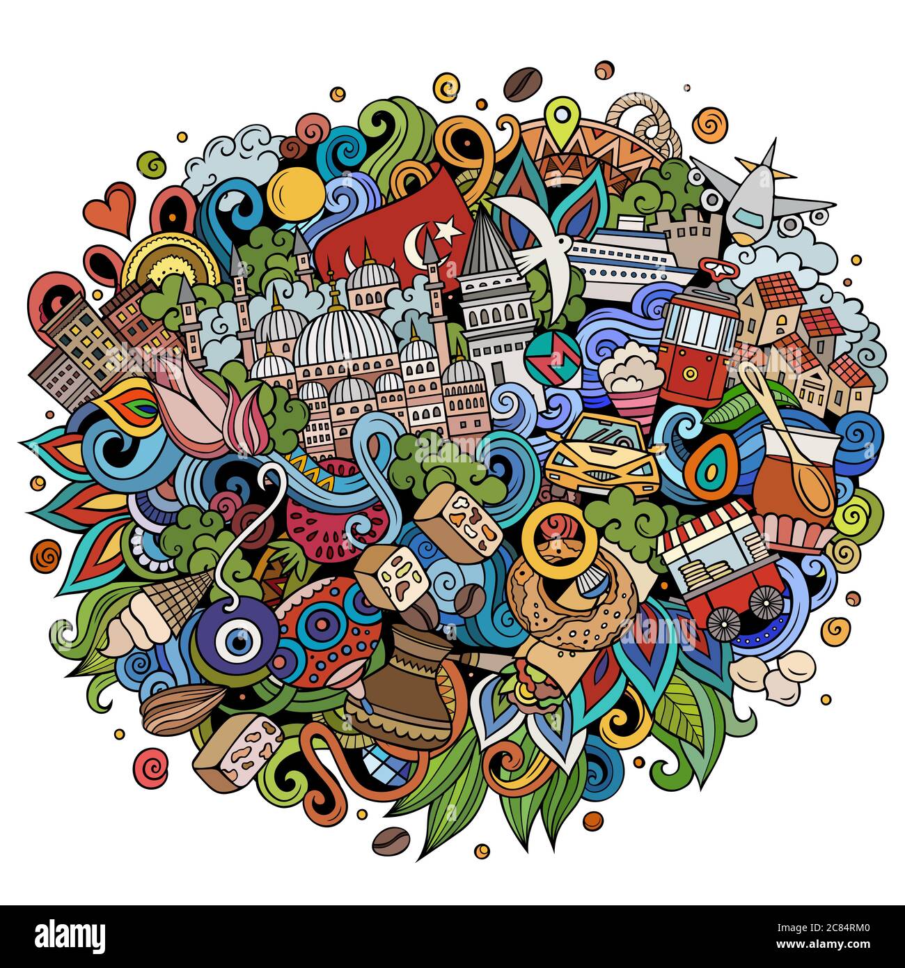 Istanbul hand drawn cartoon doodles illustration. Funny travel design ...