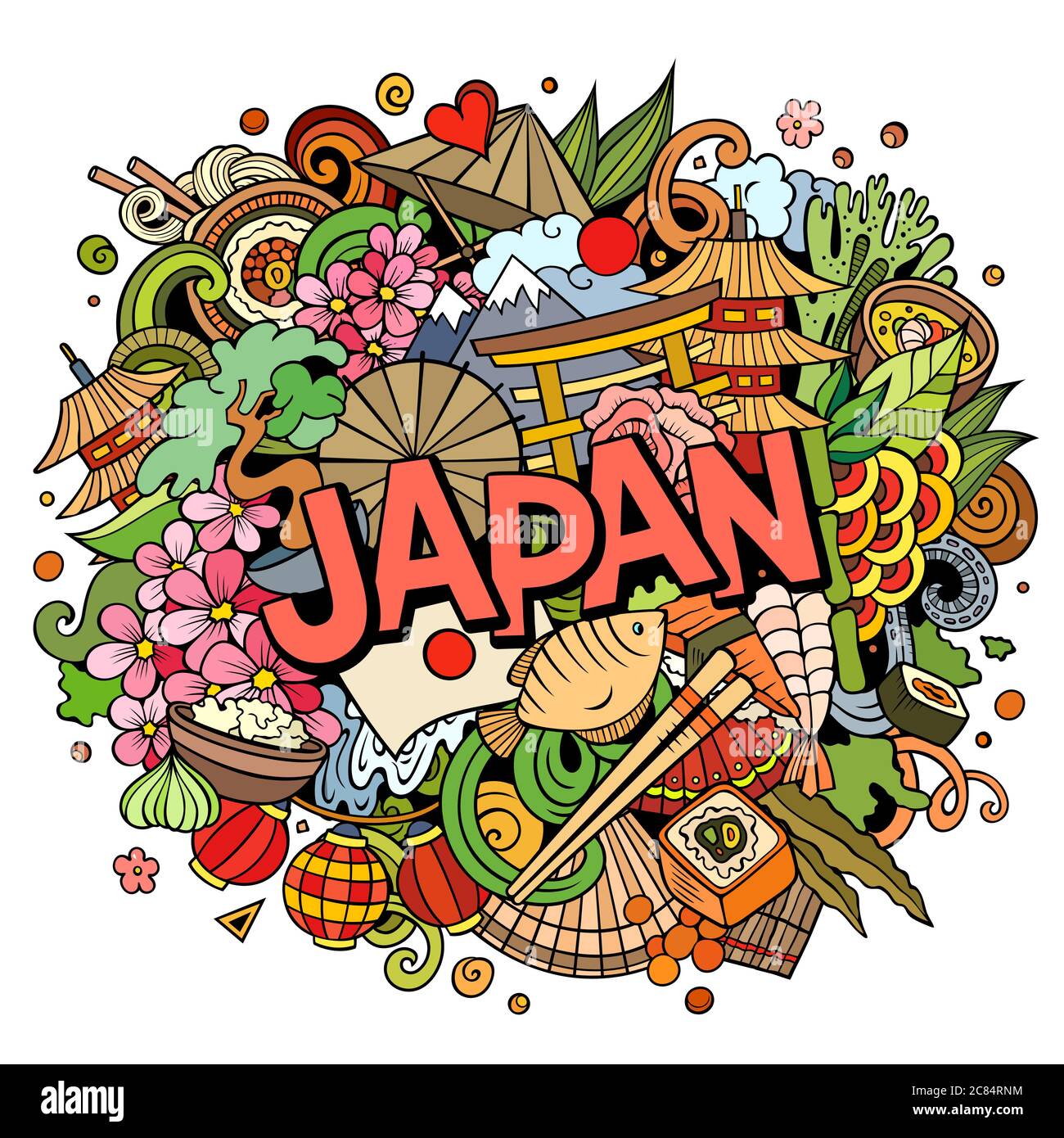 Japan hand drawn cartoon doodles illustration. Funny travel design ...