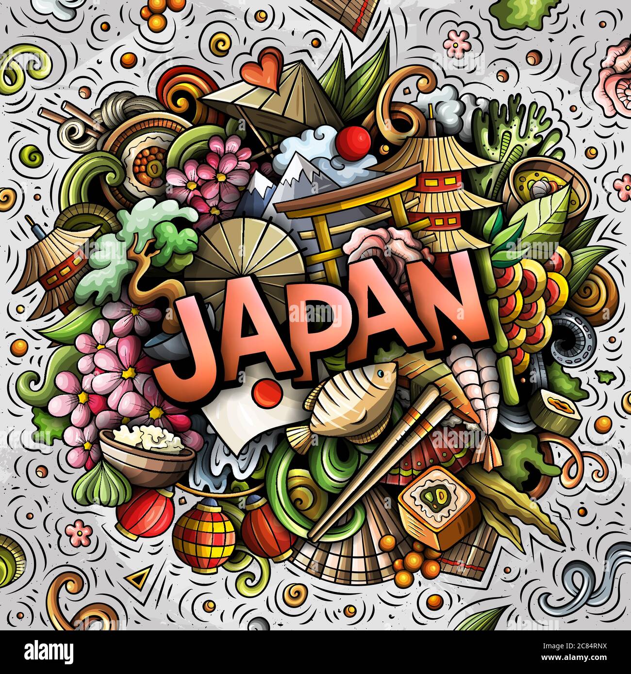 Japan hand drawn cartoon doodles illustration. Funny travel design ...