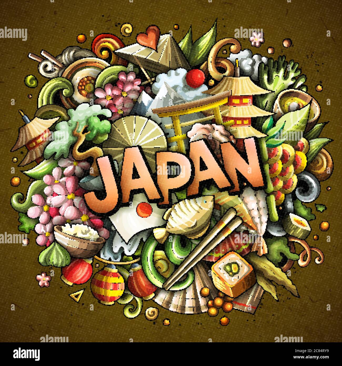 Japan hand drawn cartoon doodles illustration. Funny travel design ...