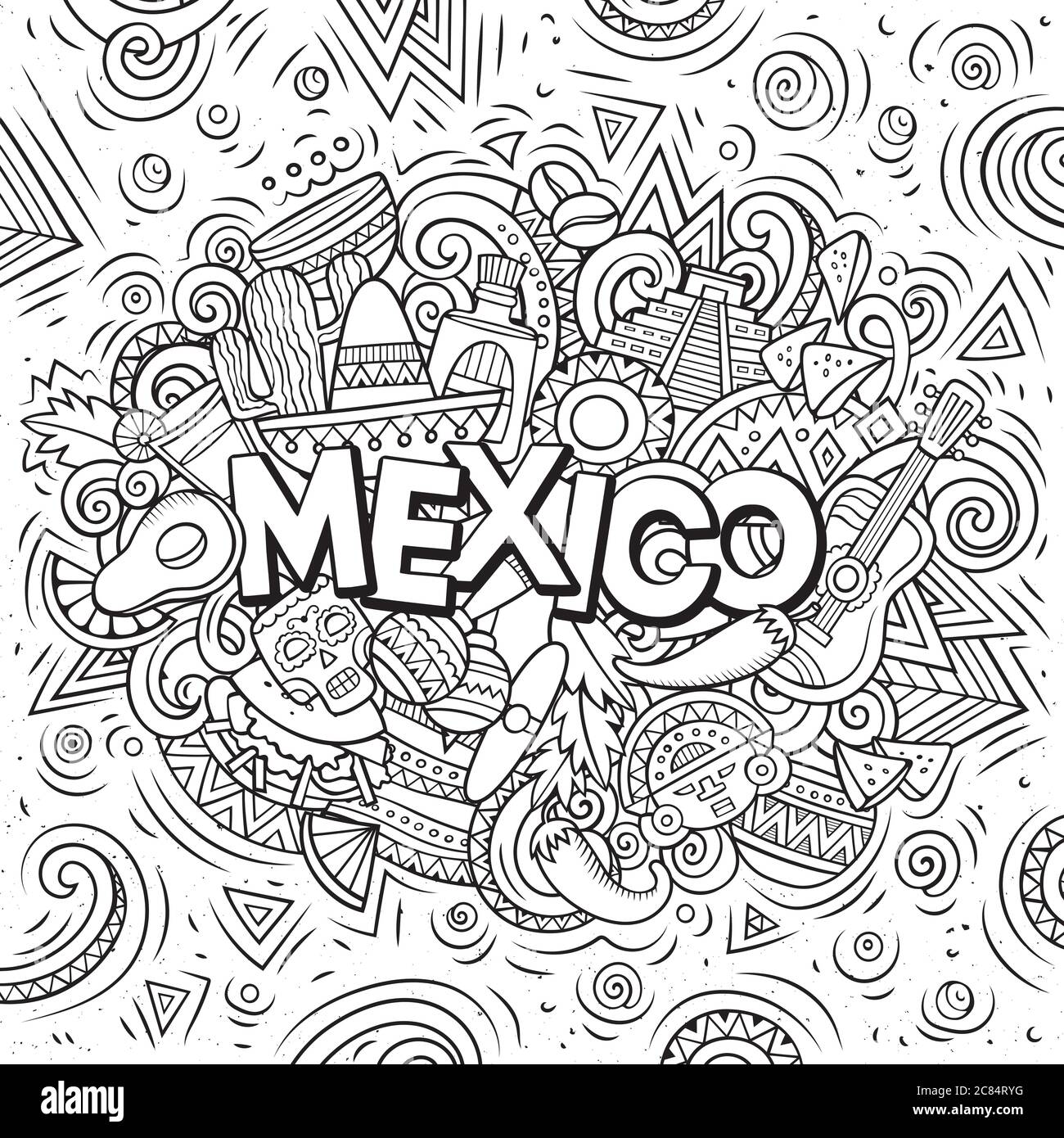 Mexico hand drawn cartoon doodles illustration. Funny design Stock ...