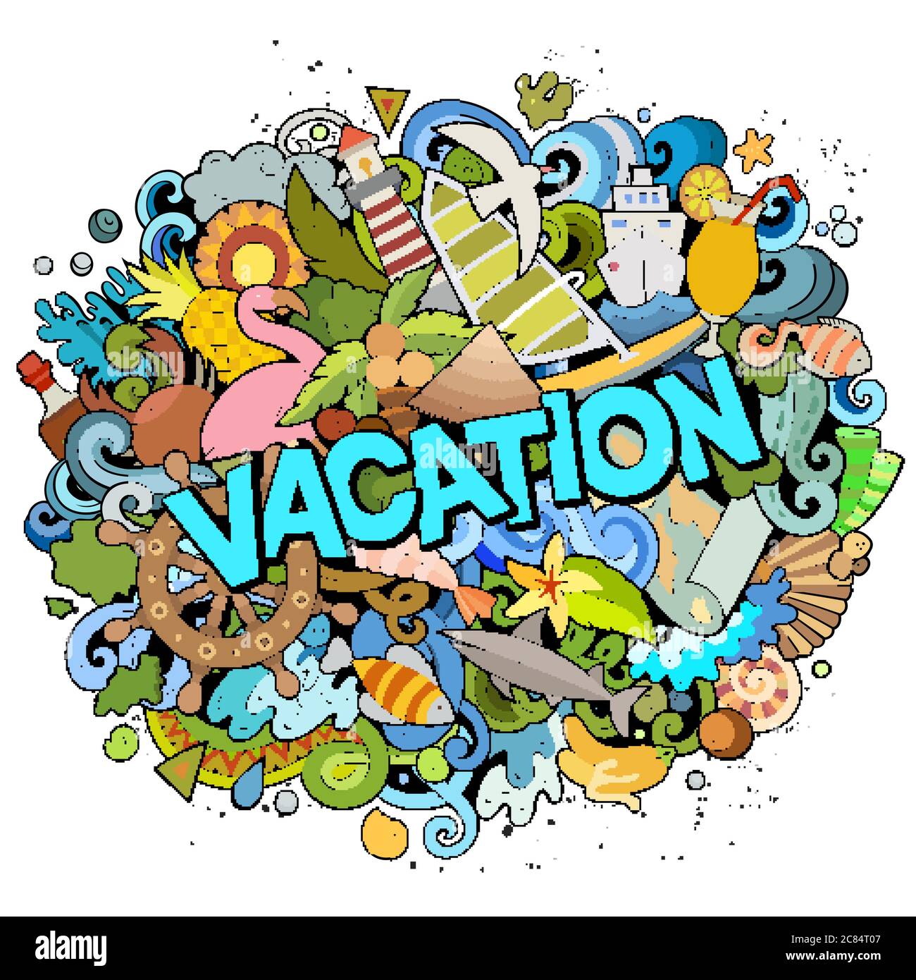 Vacation hand drawn cartoon doodles illustration. Funny seasonal design ...