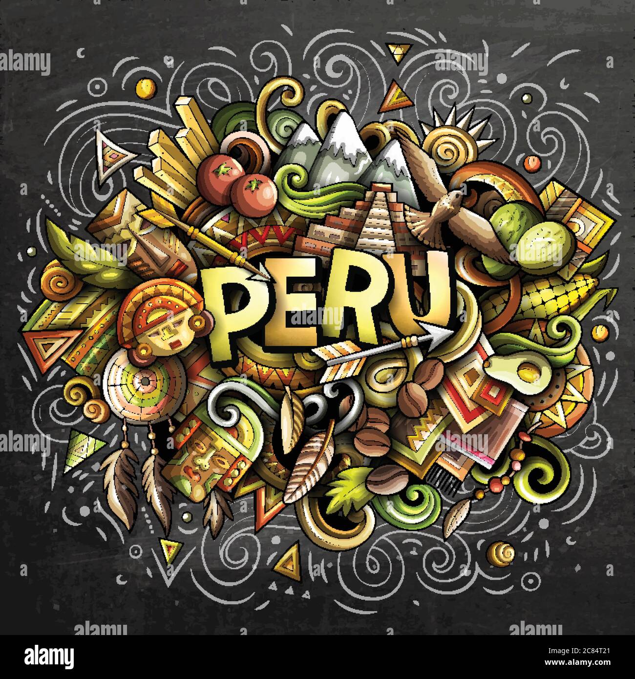 Peru hand drawn cartoon doodles illustration. Funny design Stock Vector ...