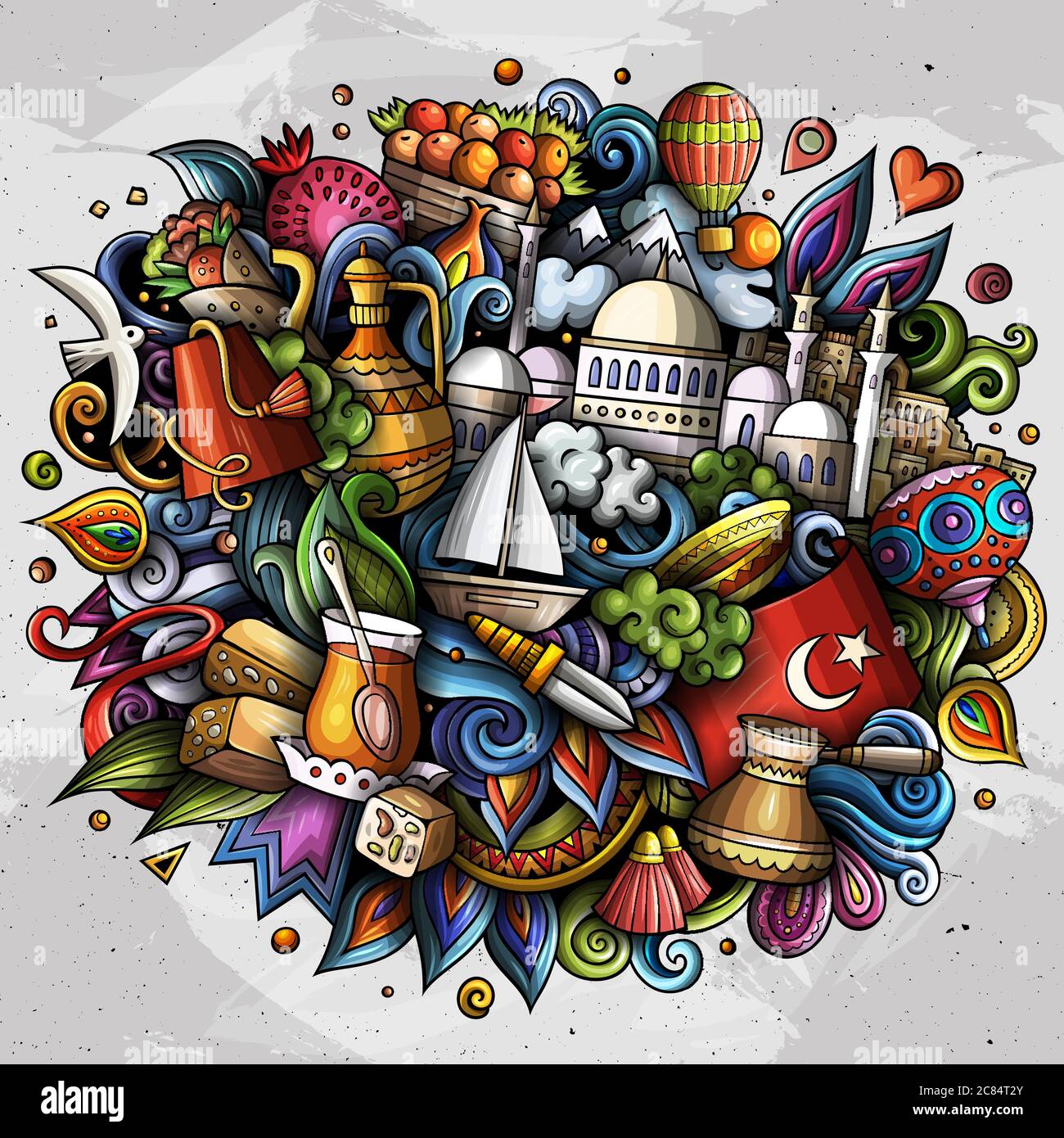 Turkey hand drawn cartoon doodles illustration. Funny travel design ...