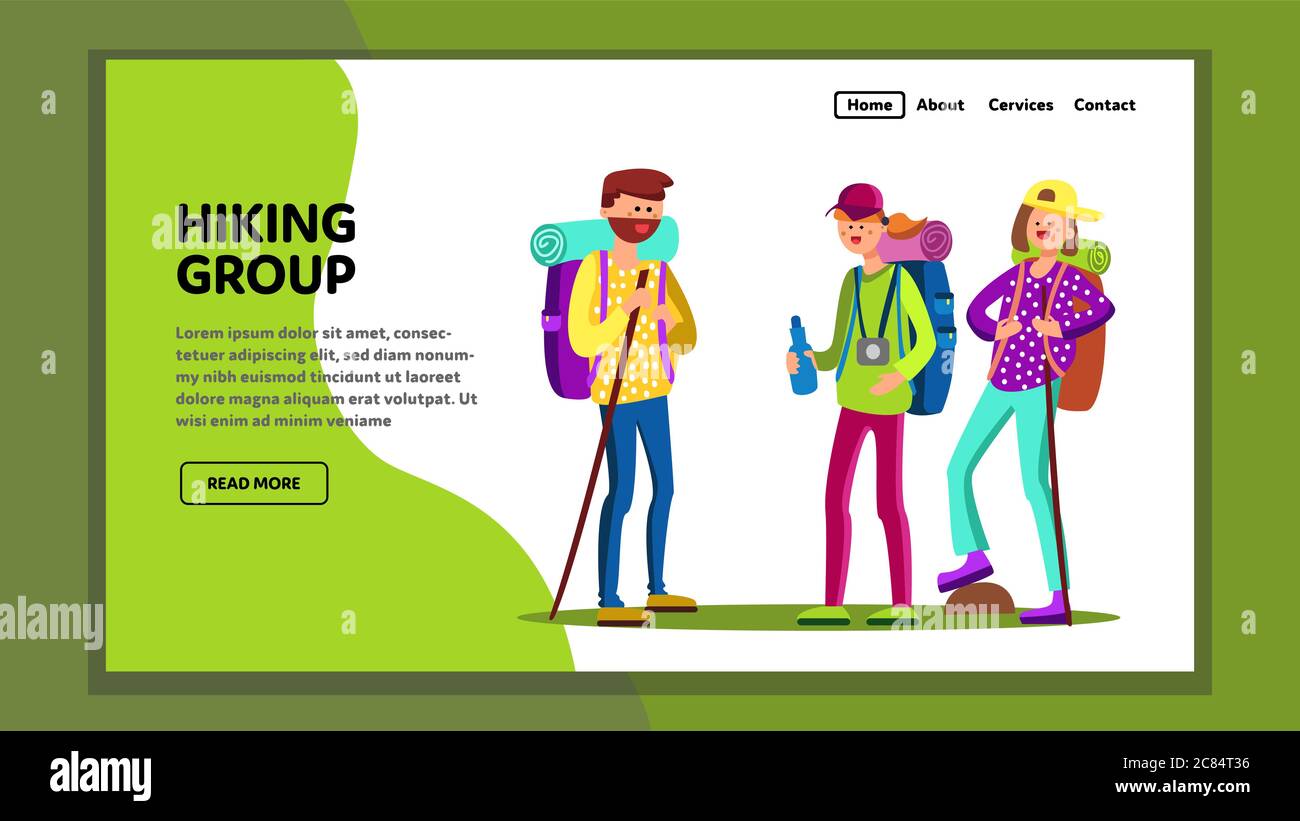 Hiking Group Tourists With Sport Equipment Vector Stock Vector Image ...