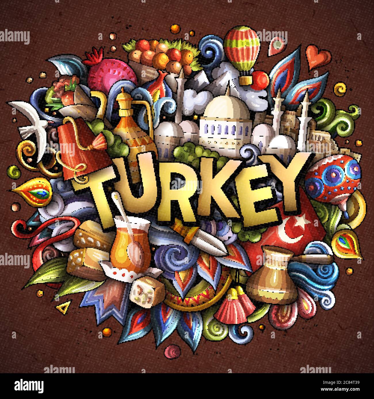 Turkey hand drawn cartoon doodles illustration. Funny travel design ...