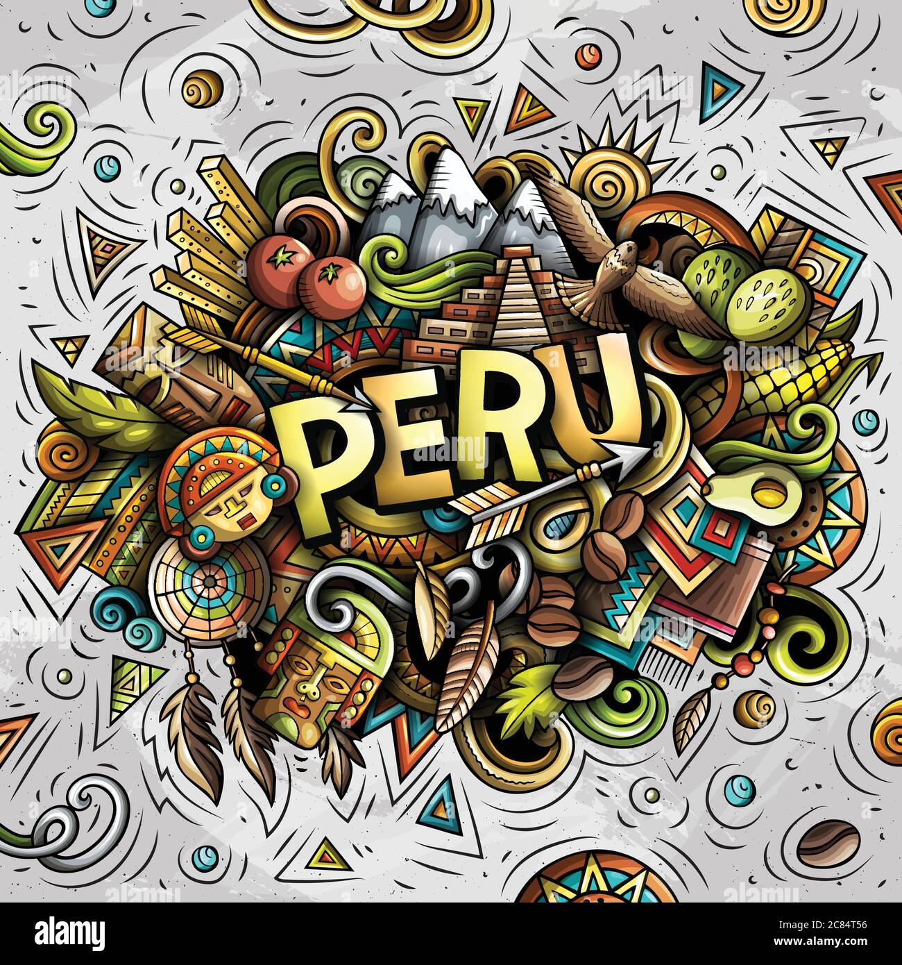 Peru hand drawn cartoon doodles illustration. Funny design Stock Vector ...