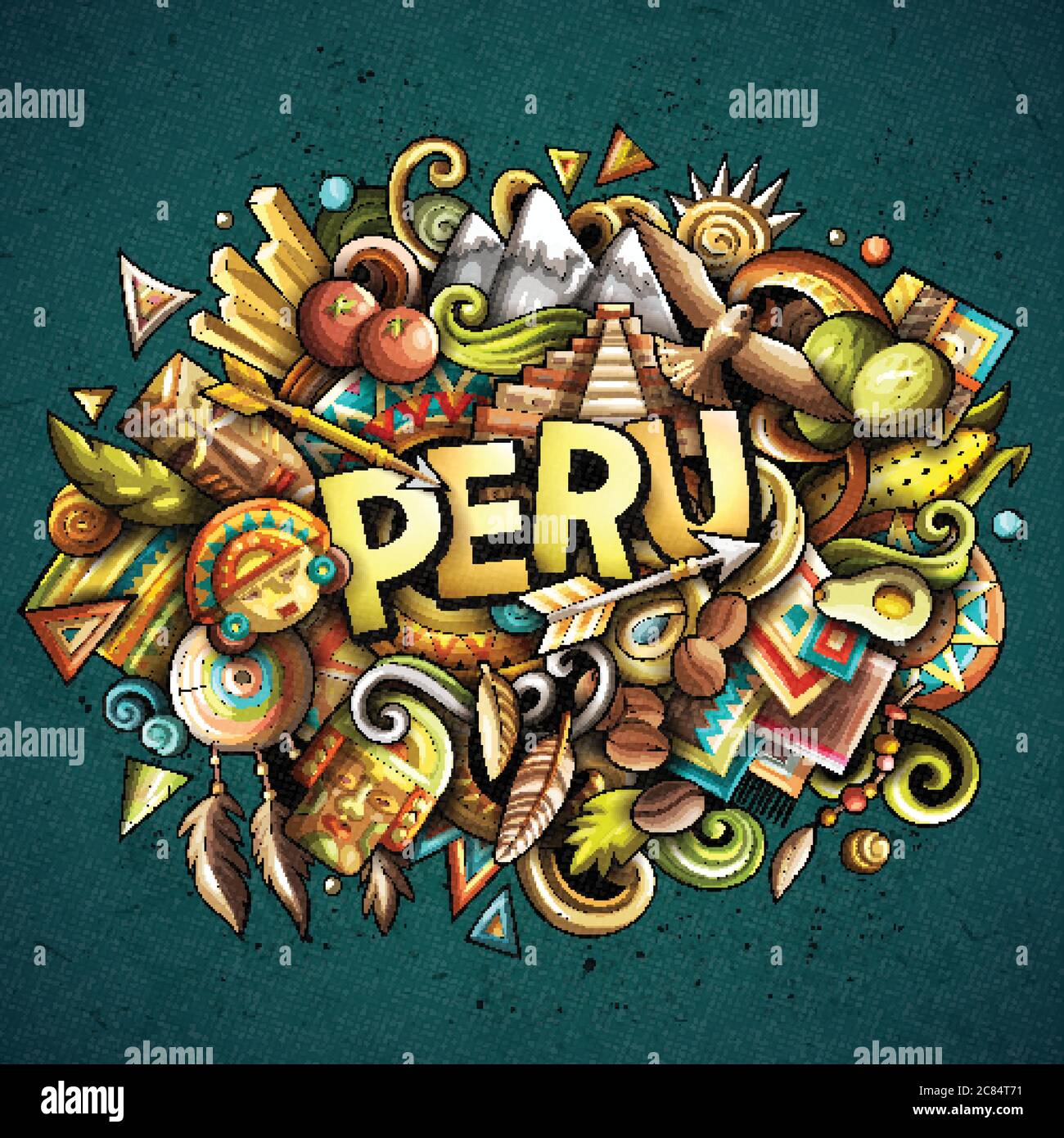 Peru hand drawn cartoon doodles illustration. Funny design Stock Vector ...