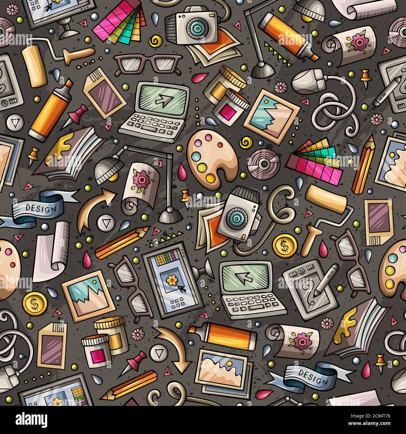 Cartoon cute hand drawn Design seamless pattern Stock Vector Image ...