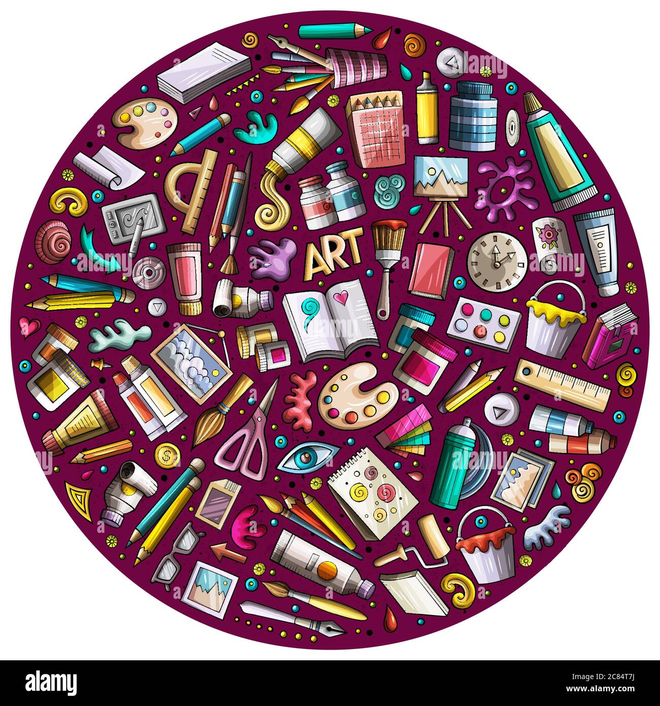 Colorful vector set of Art cartoon doodle objects Stock Vector Image ...