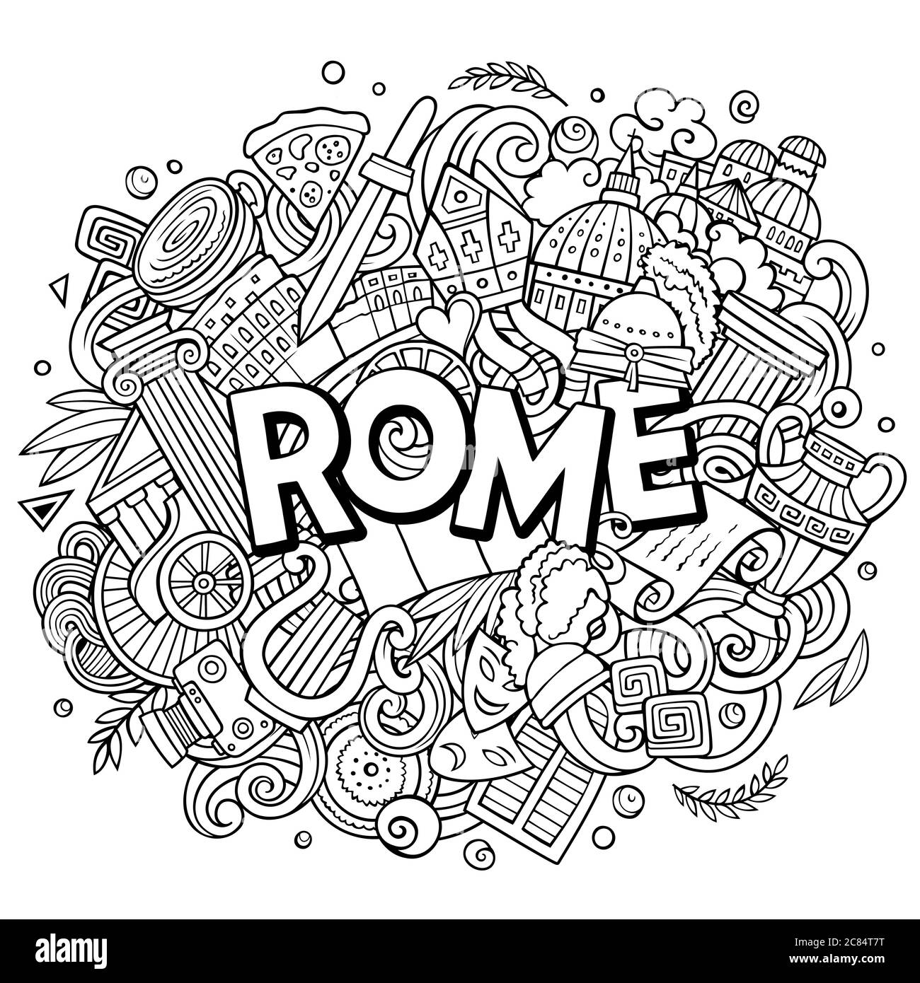 Rome hand drawn cartoon doodles illustration. Funny travel design Stock ...