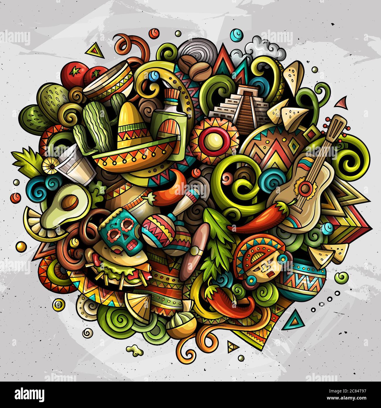 Mexico hand drawn cartoon doodles illustration. Funny design Stock ...