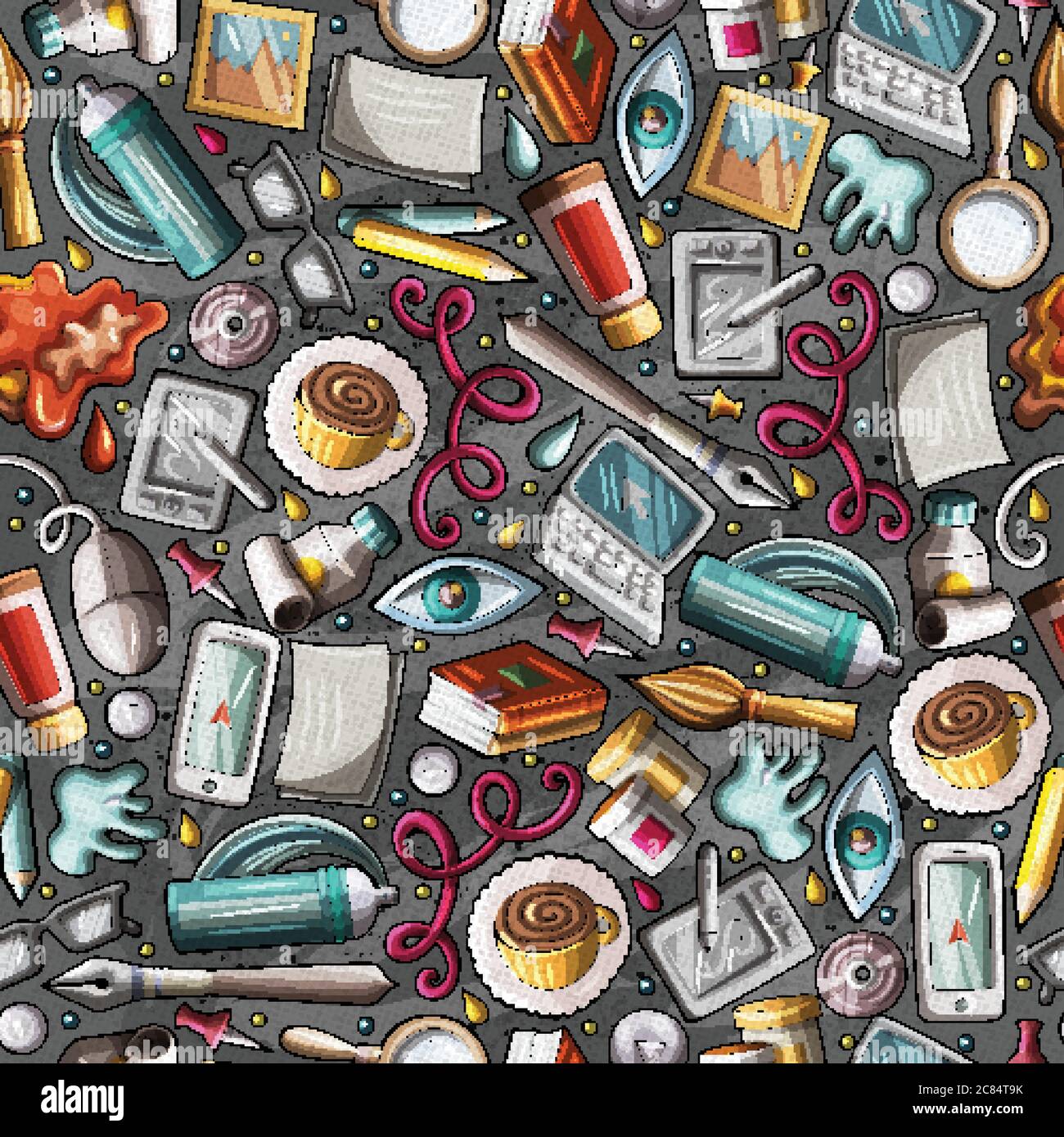 Cartoon cute hand drawn Design and Art seamless pattern Stock Vector ...