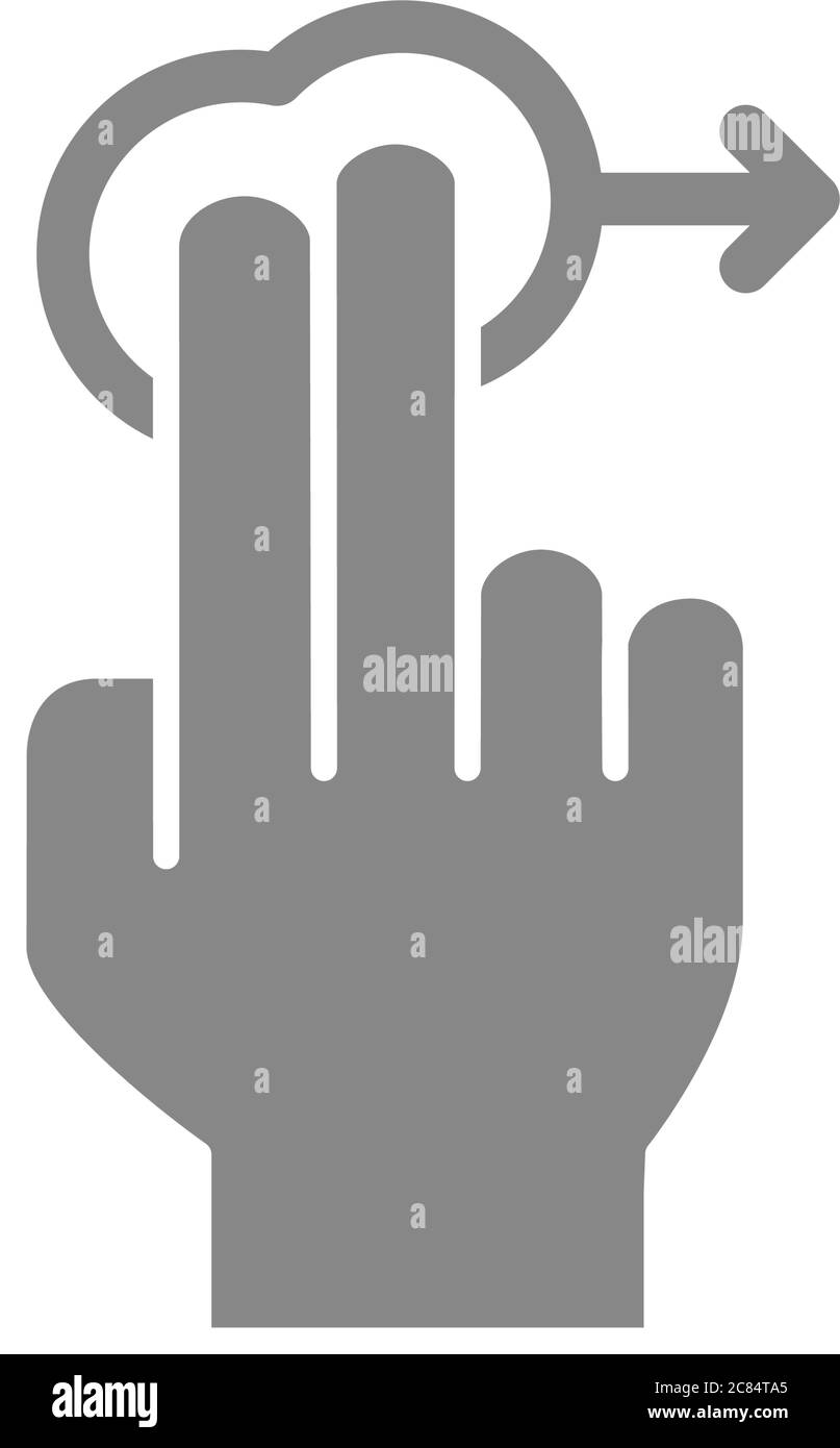 Tap with two fingers and swipe right grey icon. Touch screen hand ...
