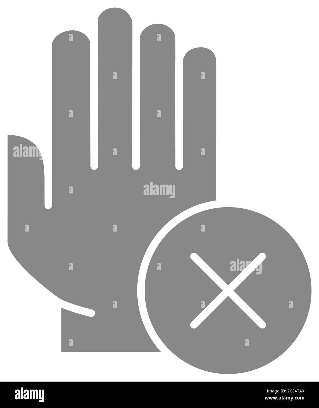 Hand with cross checkmark grey icon. Hygiene, human protection, upper ...