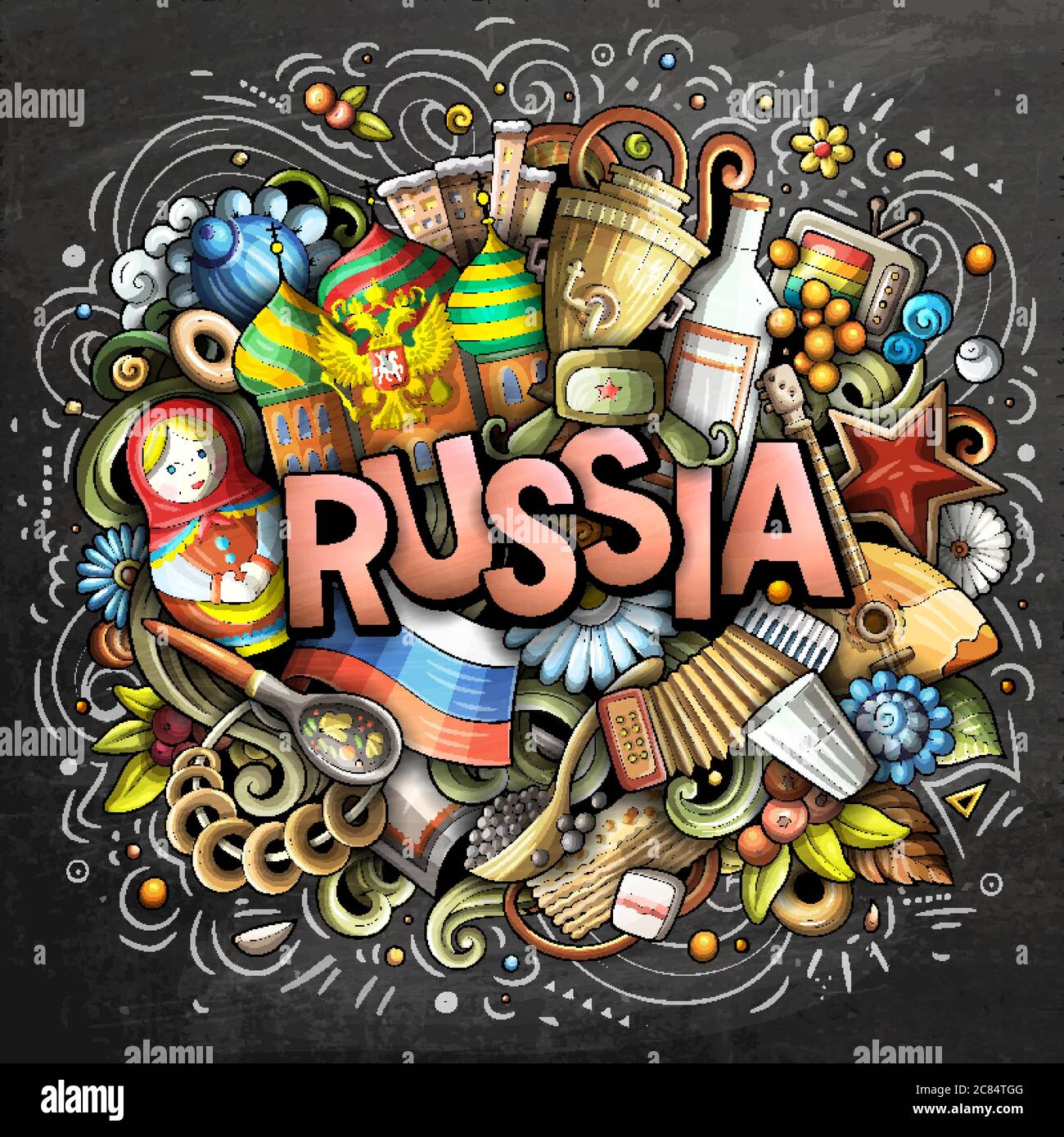 Russia hand drawn cartoon doodles illustration. Funny travel design ...