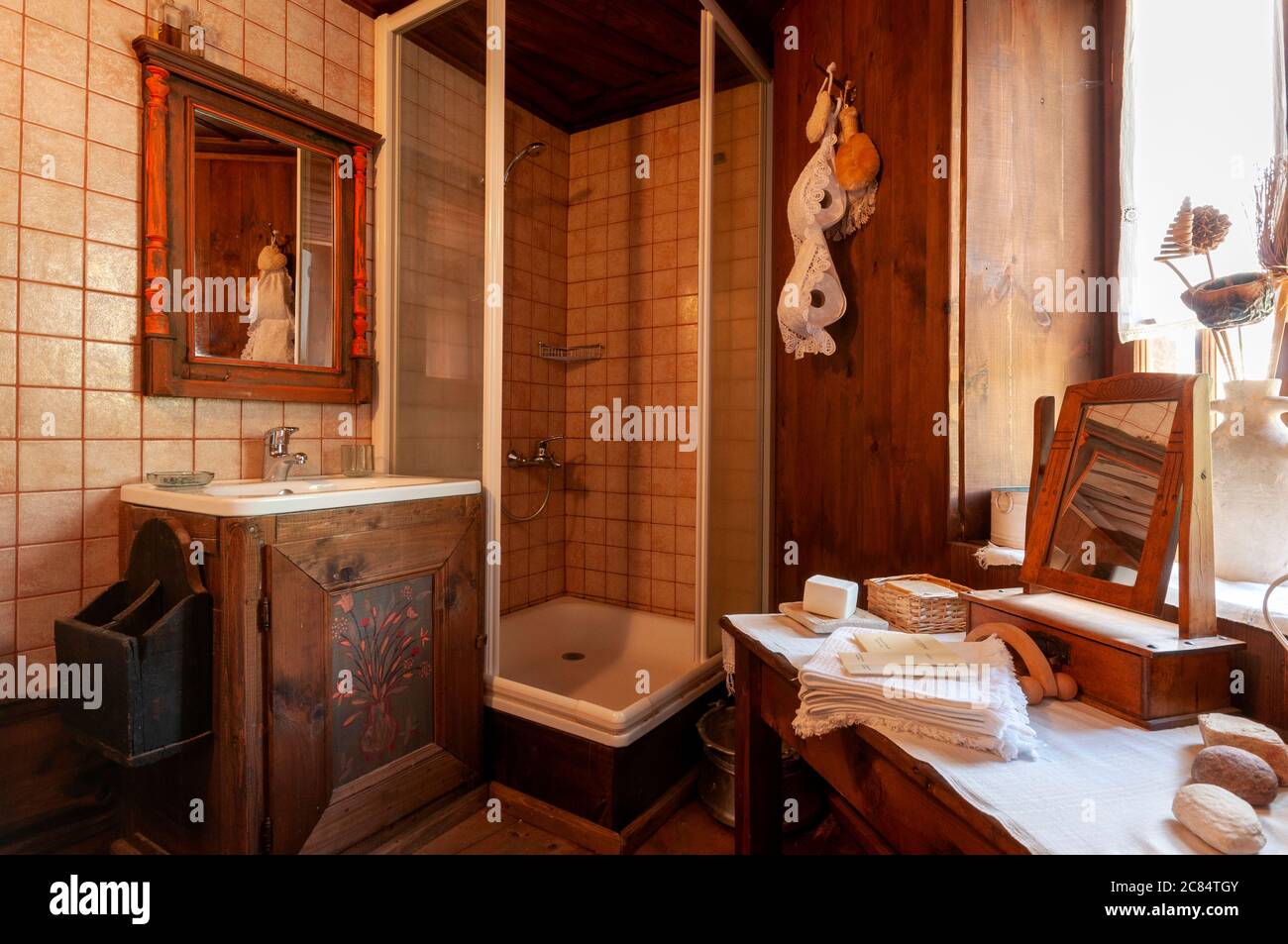 Artistic bathroom interior in old unique 18th century traditional ...