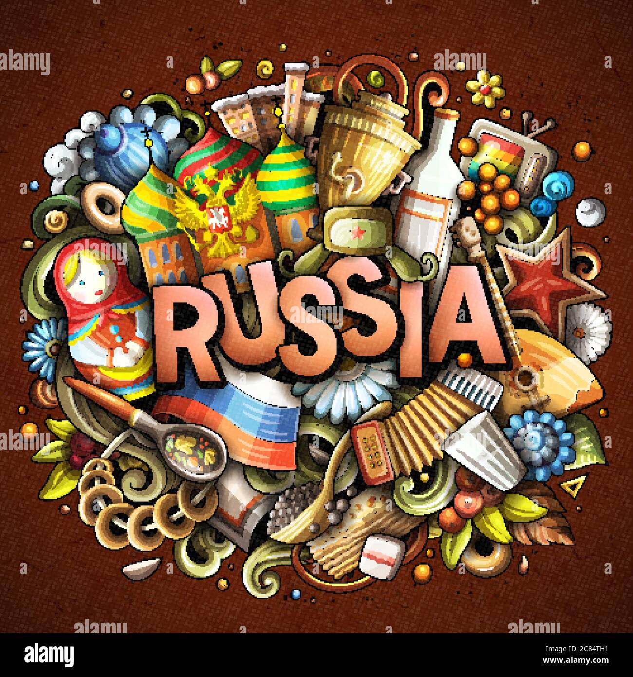Russia hand drawn cartoon doodles illustration. Funny travel design ...