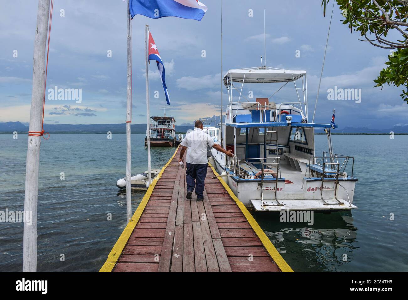 Cuba, Pinar del Rio Province: tourist boats moored at the pontoon on ...