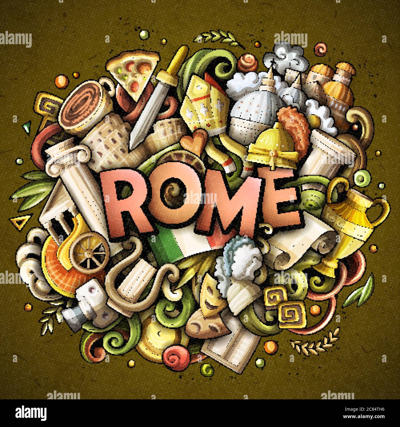 Rome hand drawn cartoon doodles illustration. Funny travel design Stock ...